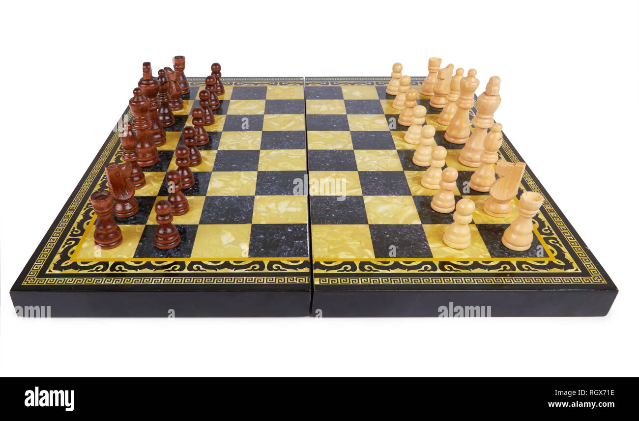 Chess board set up to begin a game. Isolated on white background Stock ...