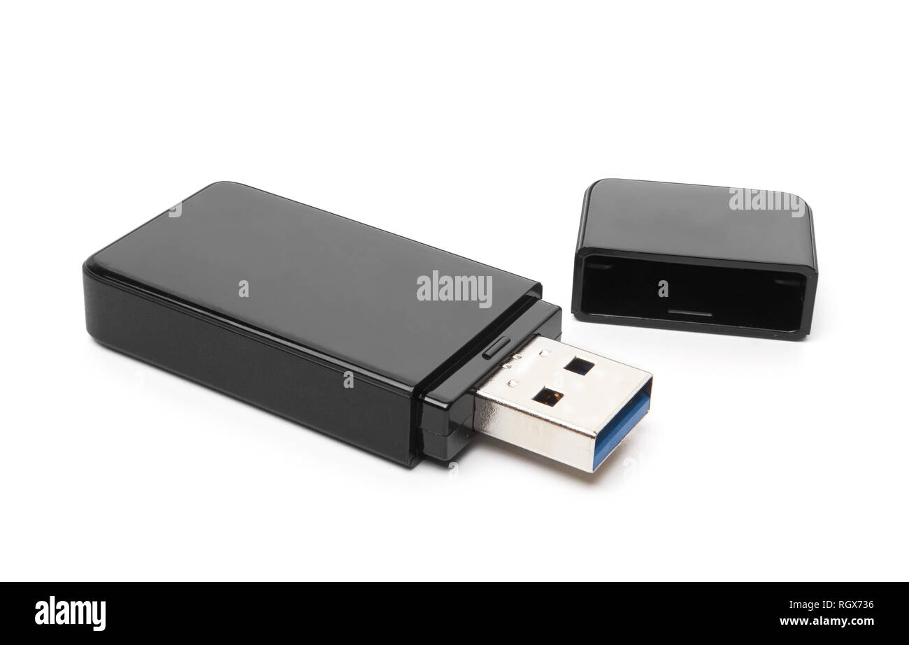 Black USB memory stick isolated on white background Stock Photo - Alamy