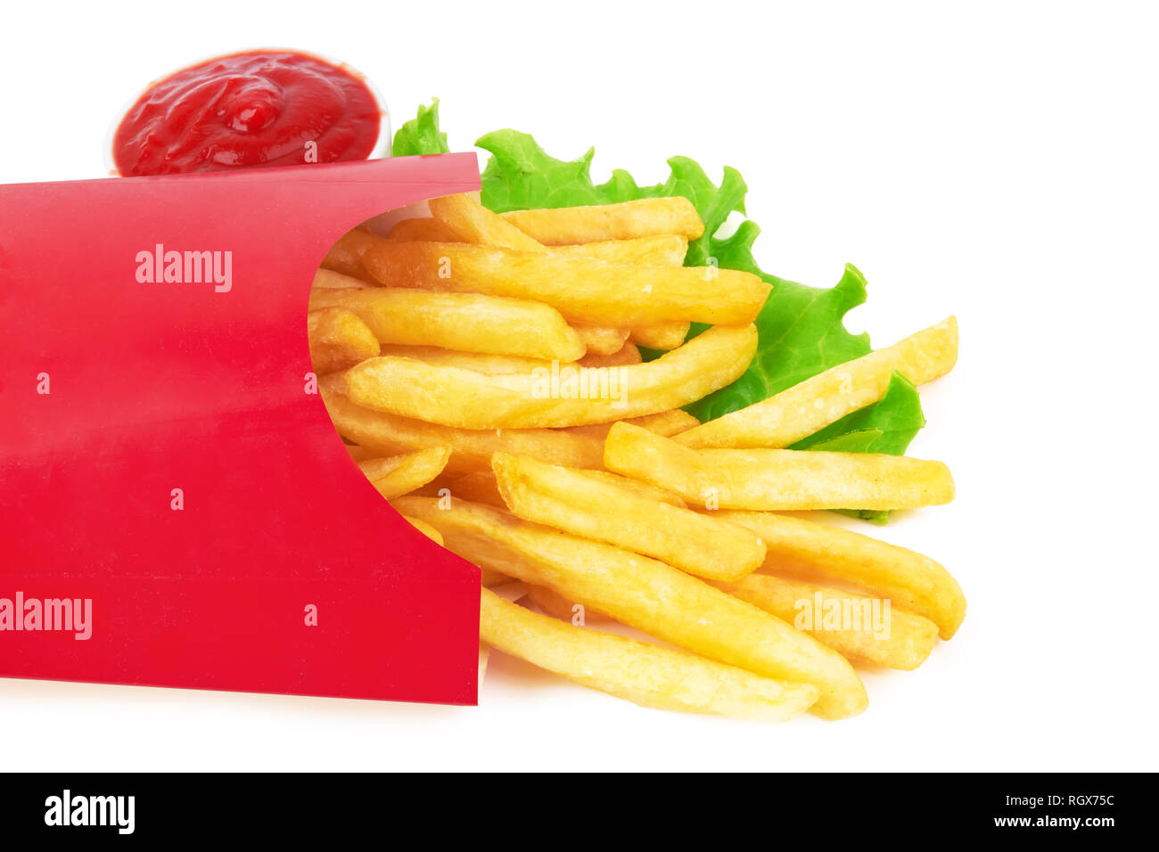 French fries in a red carton box isolated on white Stock Photo - Alamy