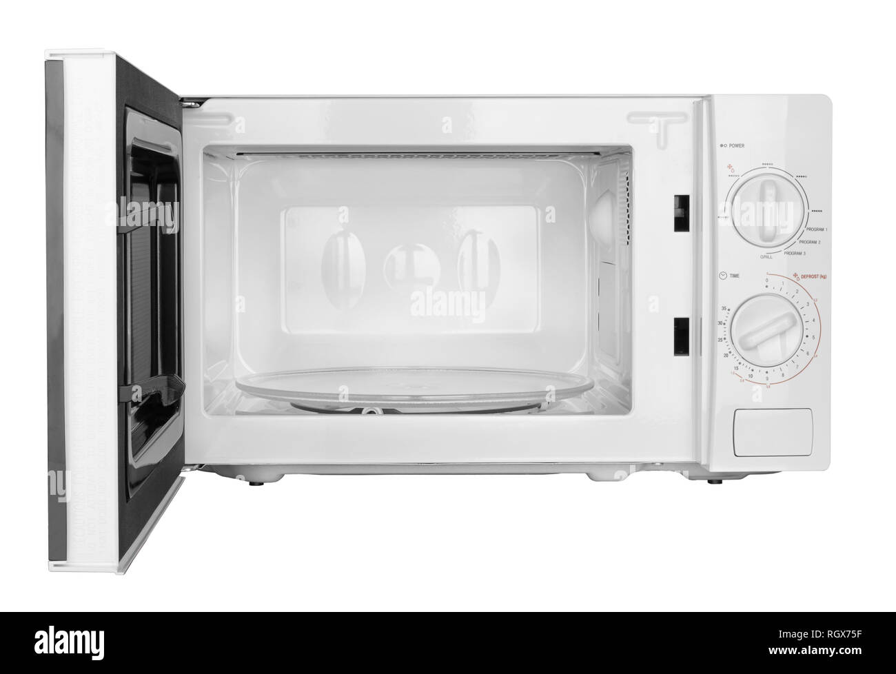 open microwave oven isolated on a white background Stock Photo - Alamy