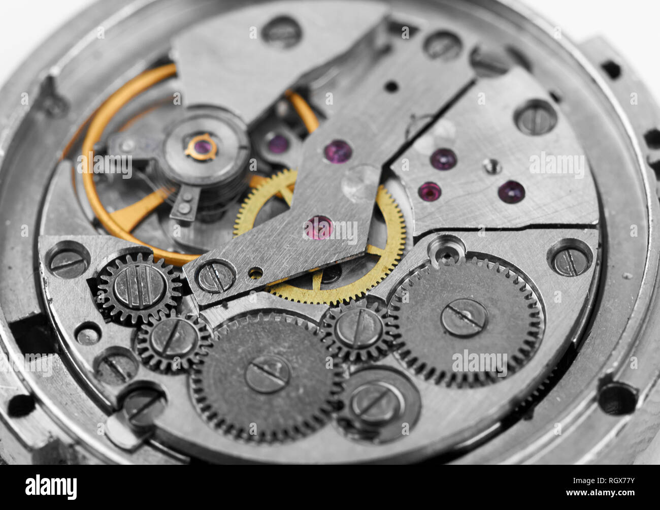 Clock mechanism with gears, close-up Stock Photo - Alamy
