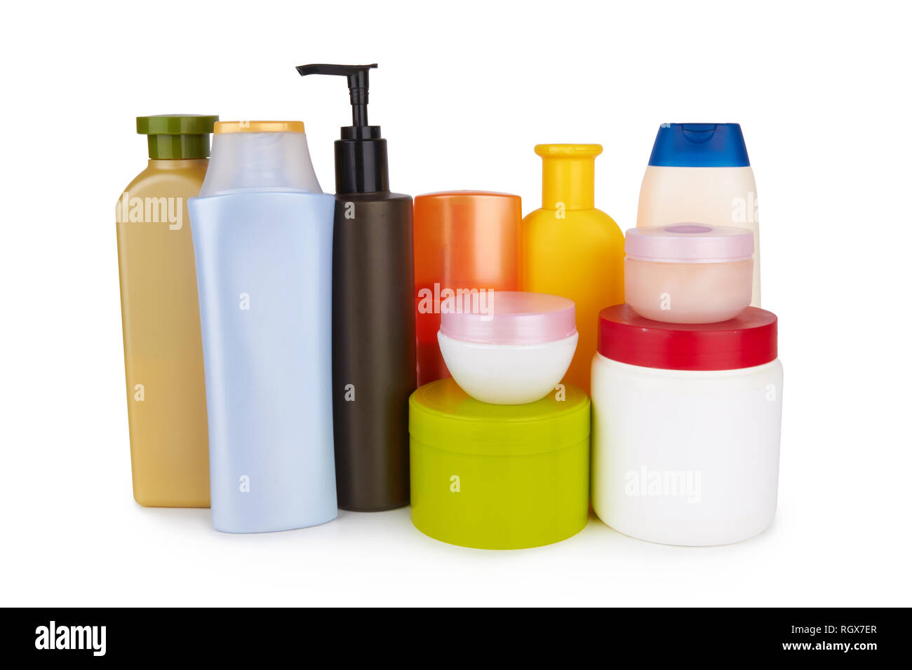 different cosmetic products for personal care isolated on white Stock ...