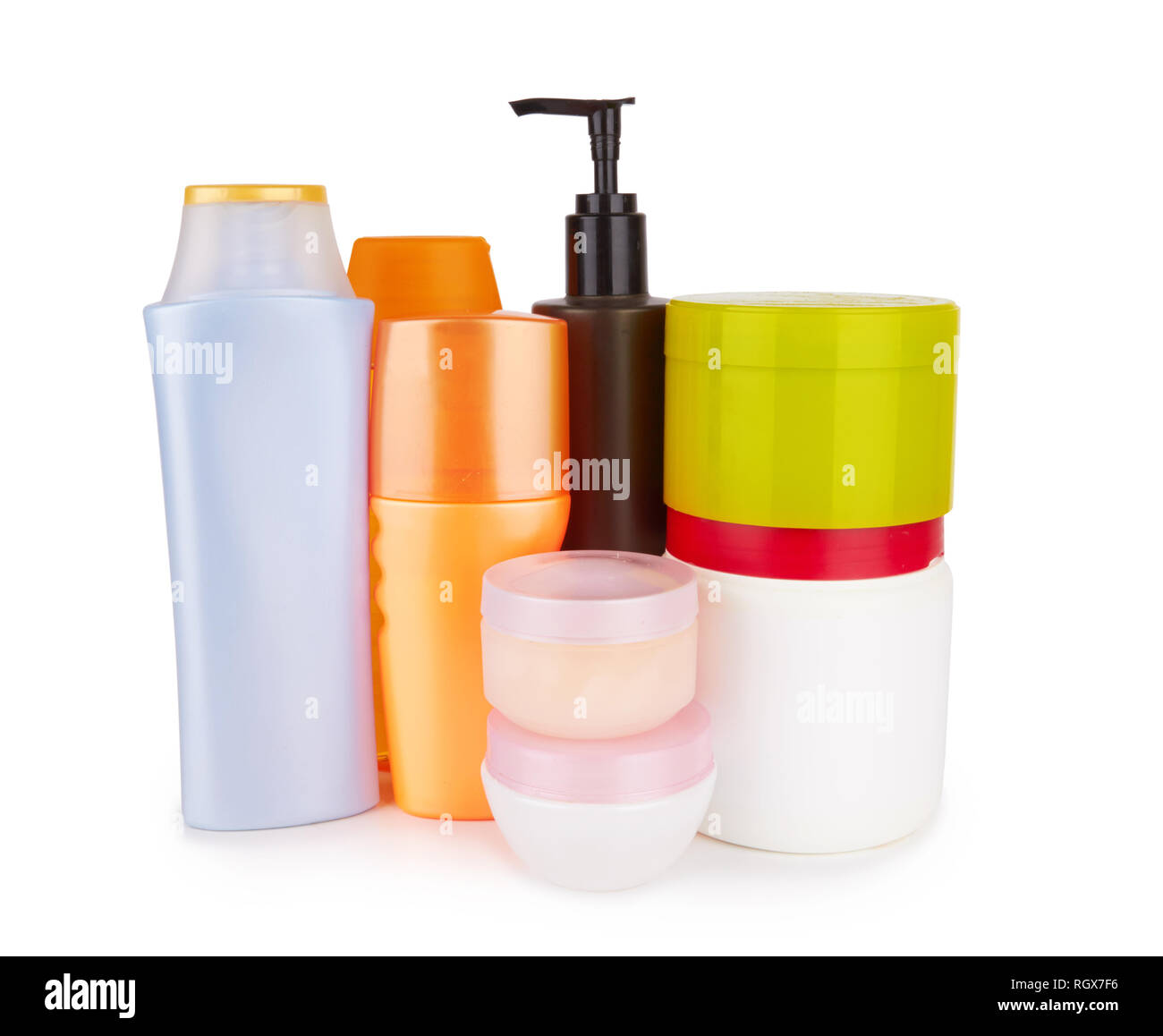 different cosmetic products for personal care isolated on white Stock ...