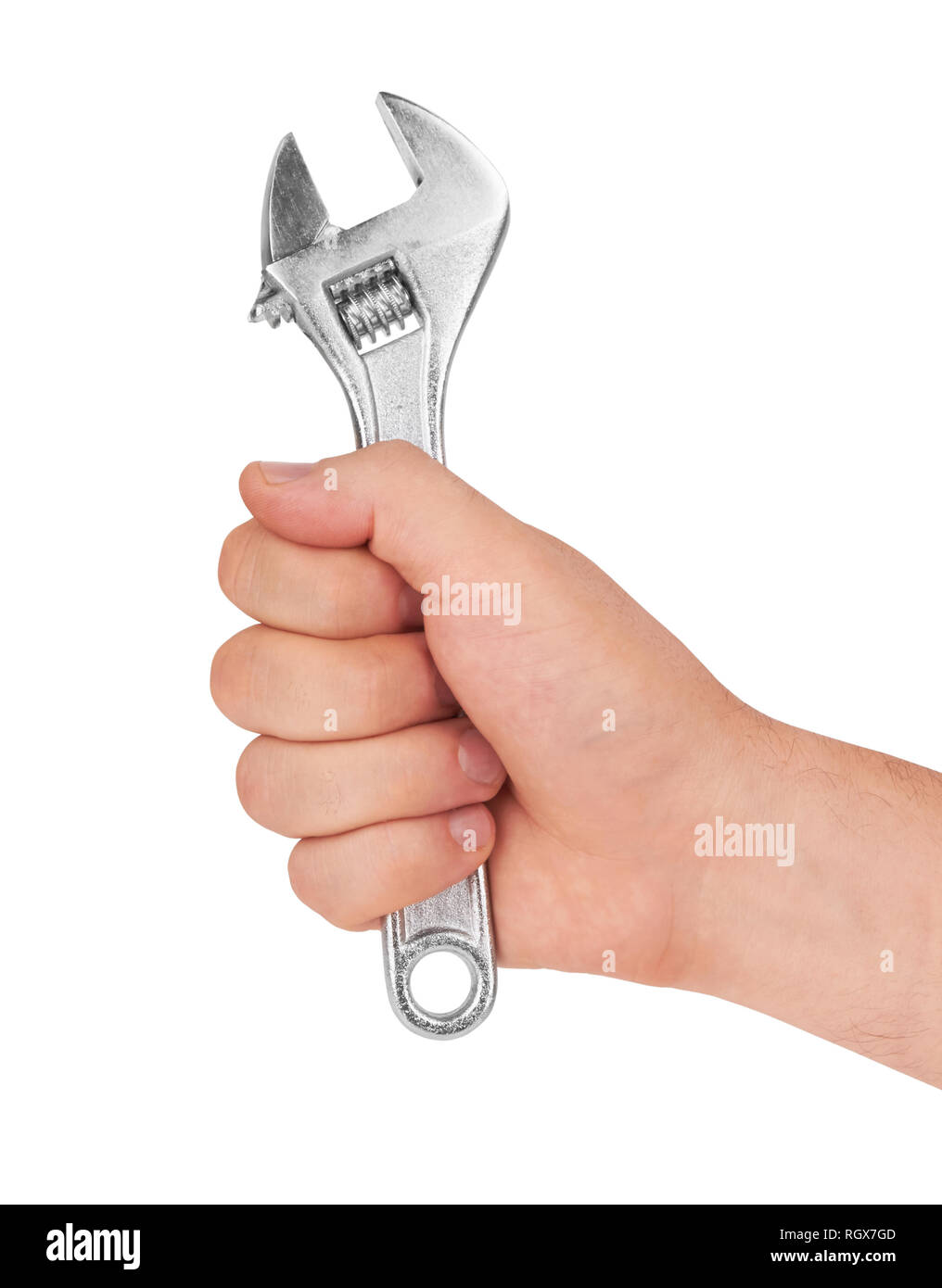 Tool on hand isolated on white background Stock Photo - Alamy
