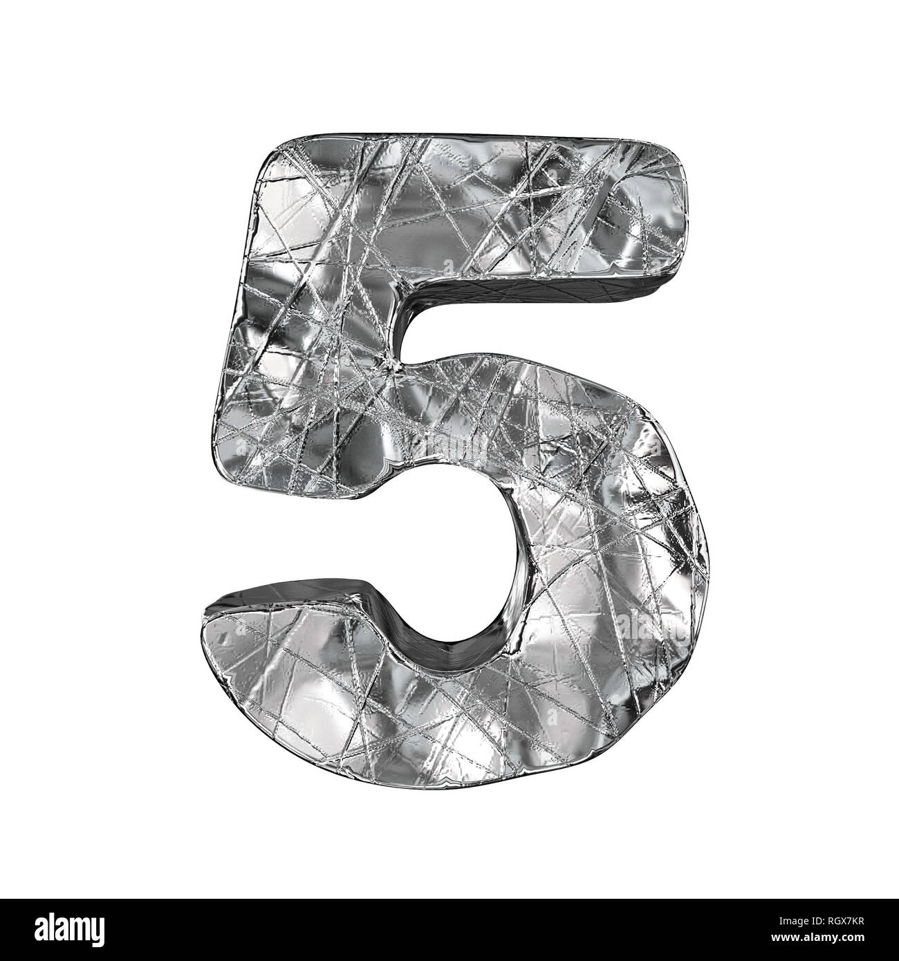 Grunge aluminium foil font number 5 FIVE 3D render illustration ...