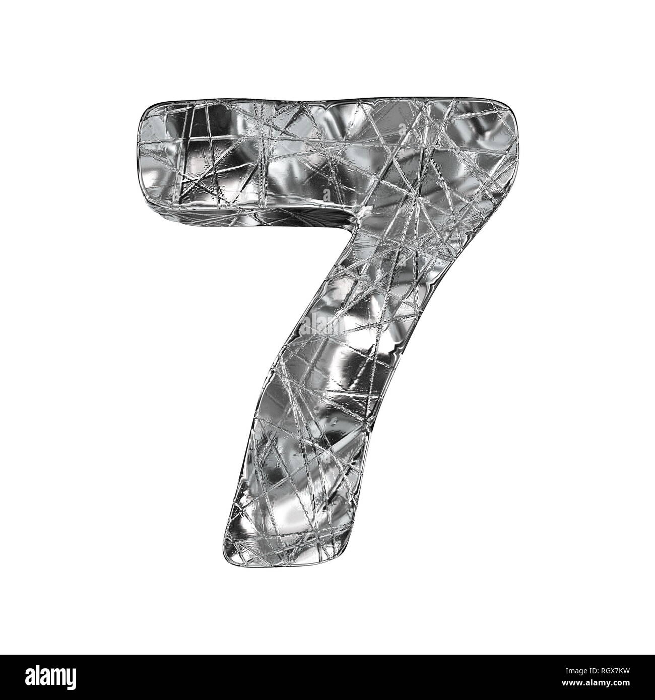 Grunge aluminium foil font number 7 SEVEN 3D render illustration ...