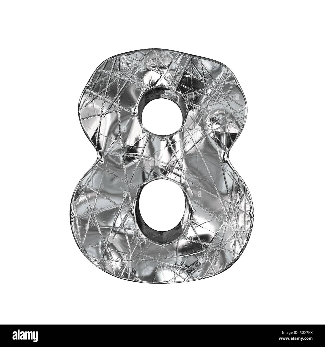 Grunge aluminium foil font number 8 EIGHT 3D render illustration ...