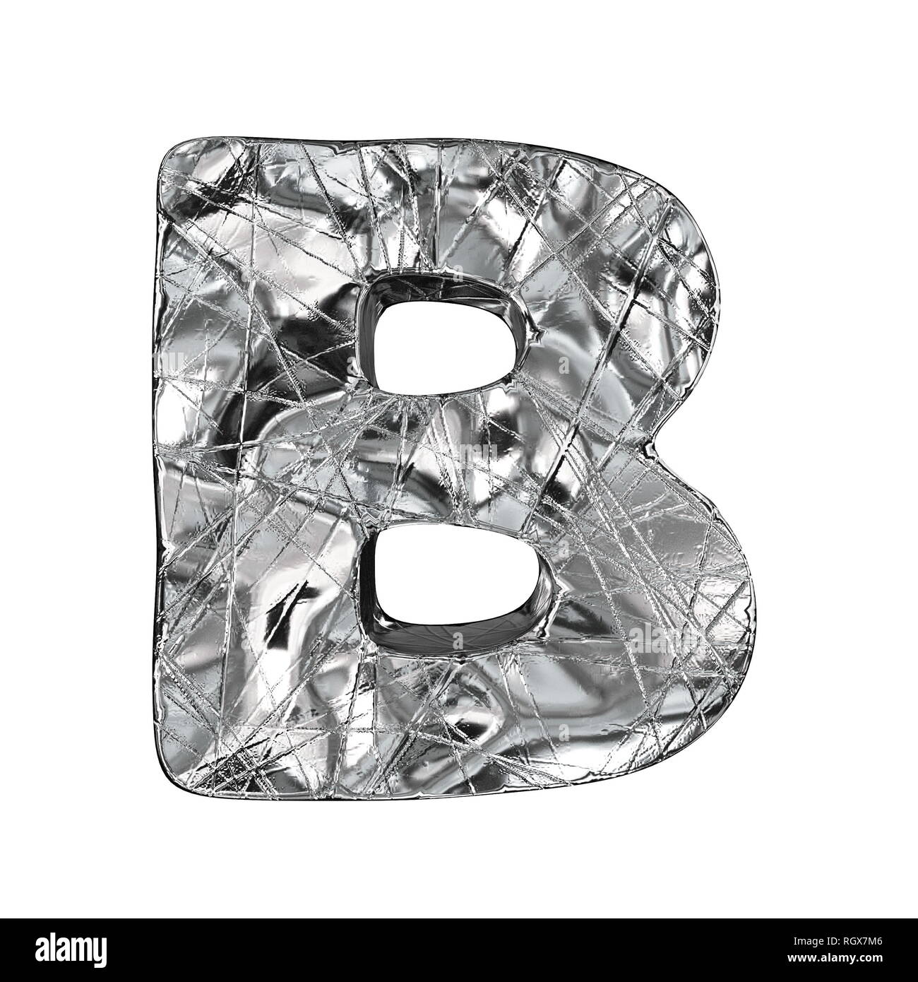 Grunge aluminium foil font letter B 3D render illustration isolated on ...