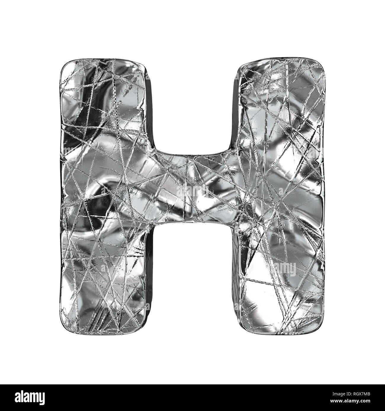 Grunge aluminium foil font letter H 3D render illustration isolated on ...