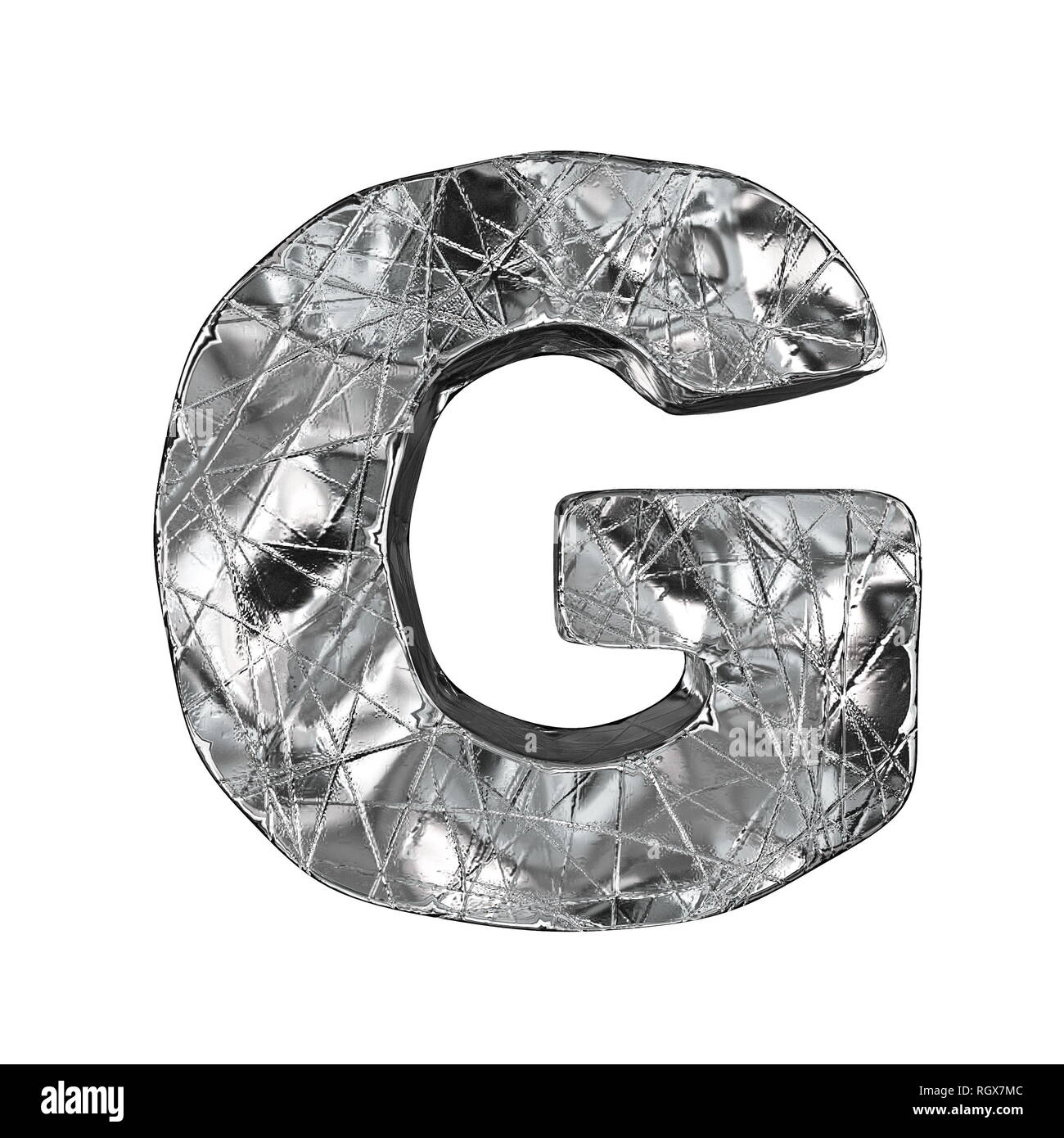 Grunge aluminium foil font letter G 3D render illustration isolated on ...