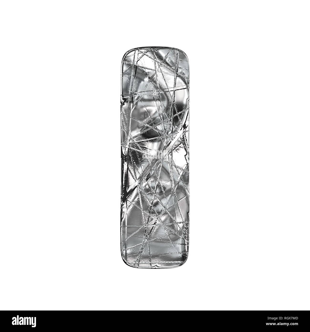 Grunge aluminium foil font letter I 3D render illustration isolated on ...