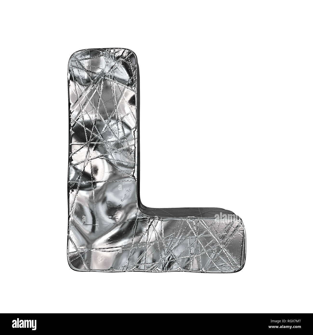 Grunge aluminium foil font letter L 3D render illustration isolated on ...