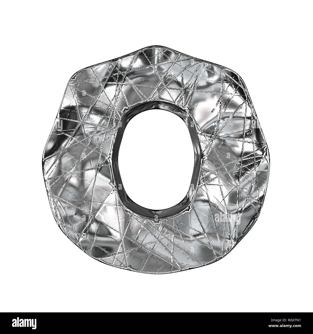 Grunge aluminium foil font letter O 3D render illustration isolated on ...