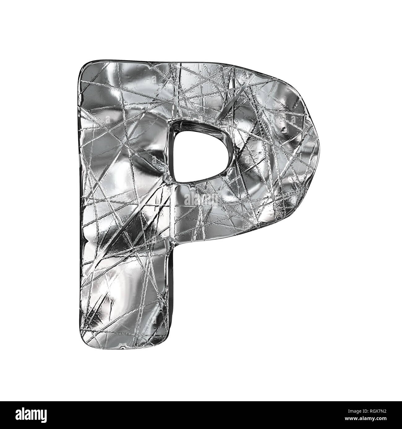 Grunge aluminium foil font letter P 3D render illustration isolated on ...