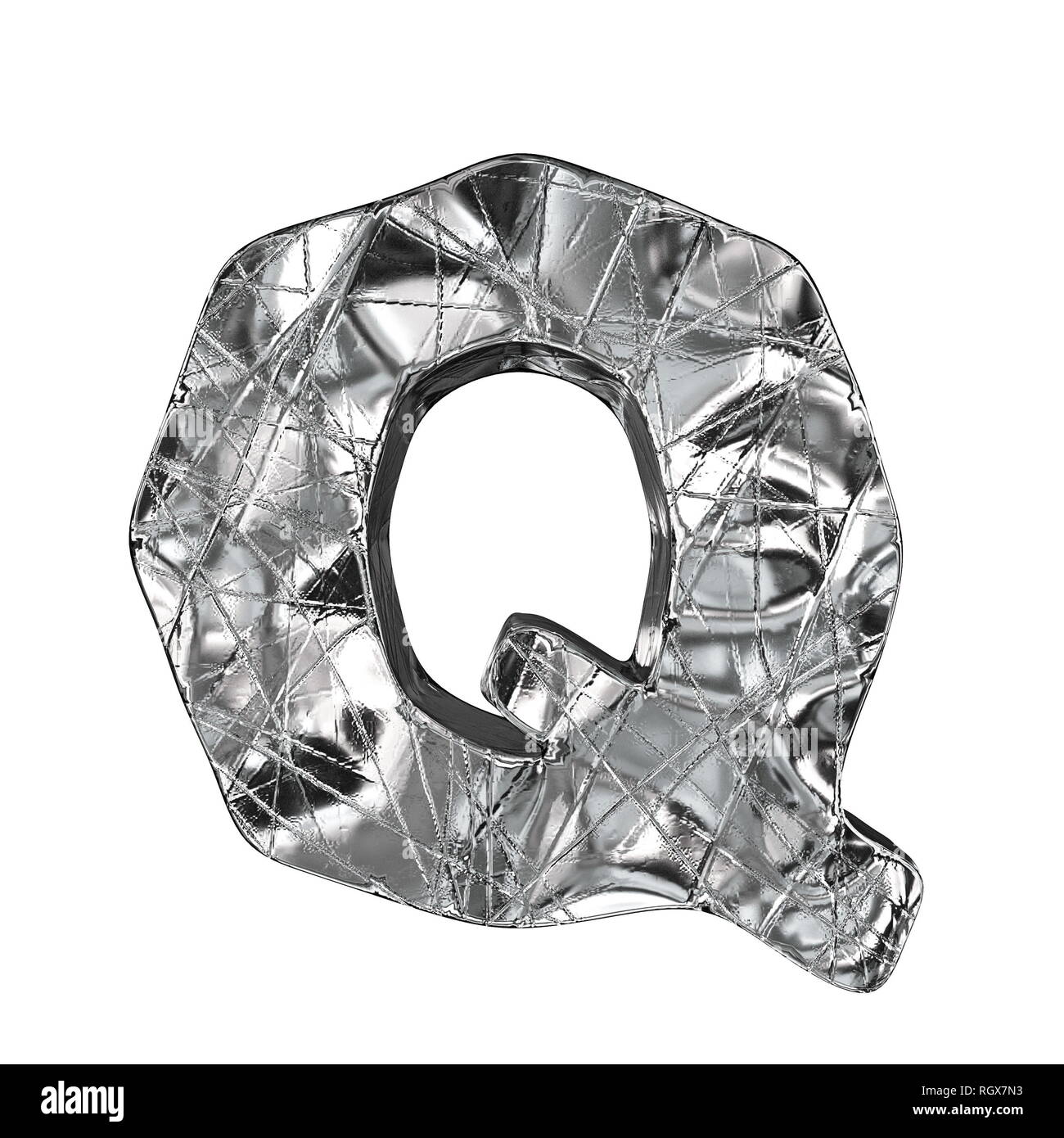 Grunge aluminium foil font letter Q 3D render illustration isolated on ...