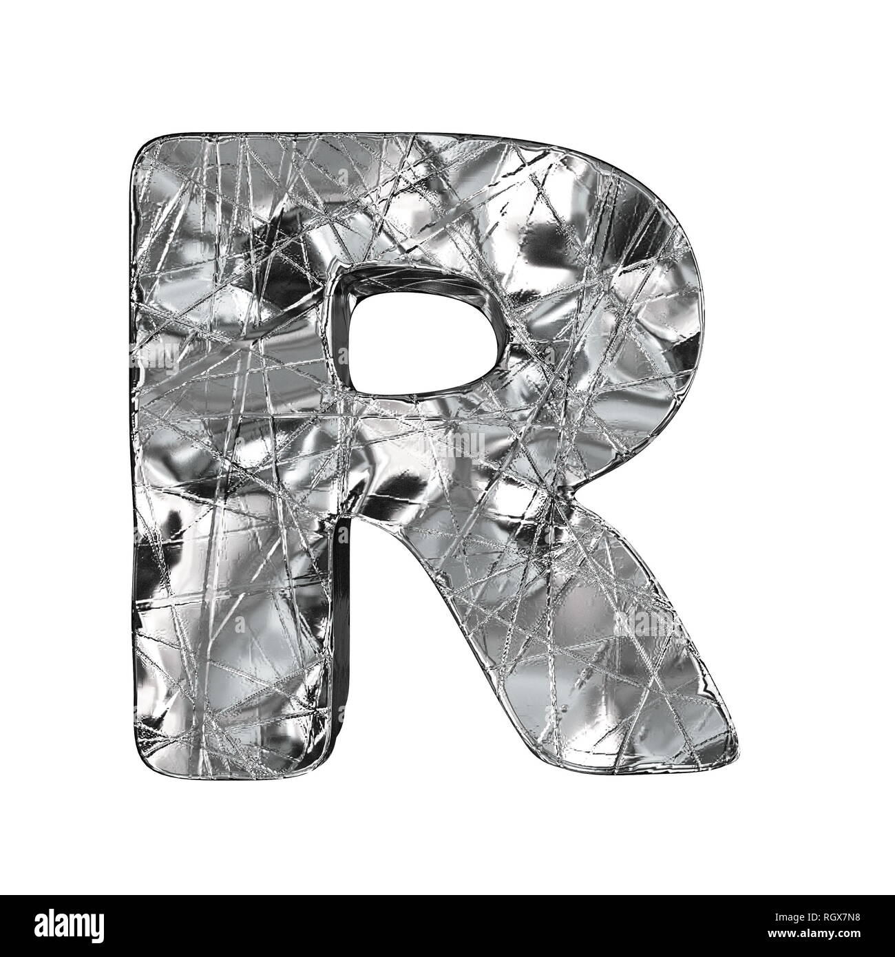 Grunge aluminium foil font letter R 3D render illustration isolated on ...