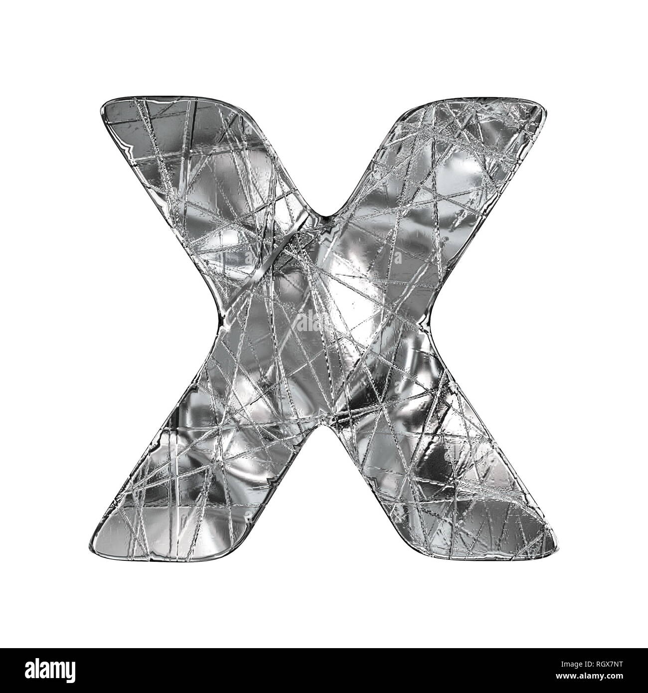 Grunge aluminium foil font letter X 3D render illustration isolated on ...