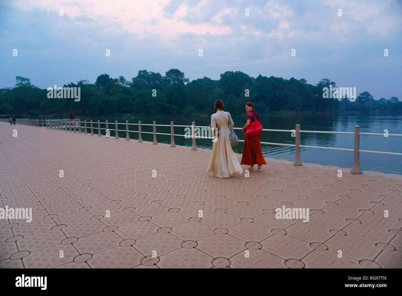Interlocking recycled plastic bags form a polyethylene floating bridge ...