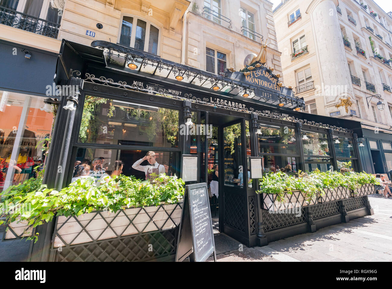 Paris, MAY 7: The famous L'Escargot Montorgueil restaurant is famous ...