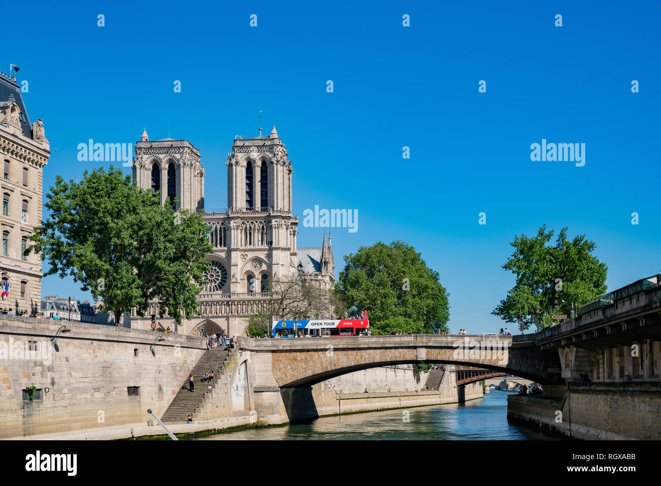 Paris, MAY 7: Exterior view of the famous Notre-Dame Cathedral with a ...