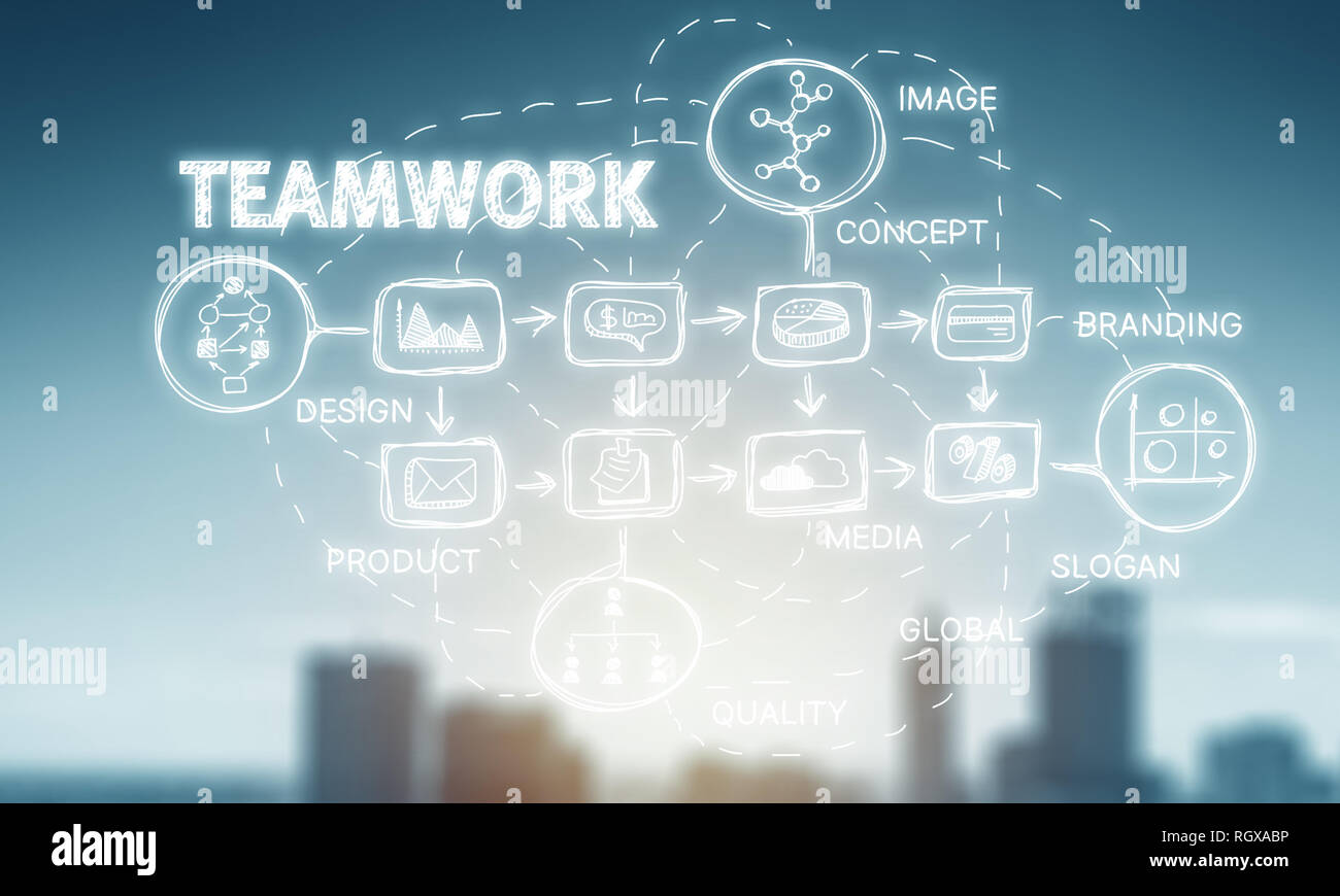 Business strategy plan drawn on screen and blue sky background Stock ...