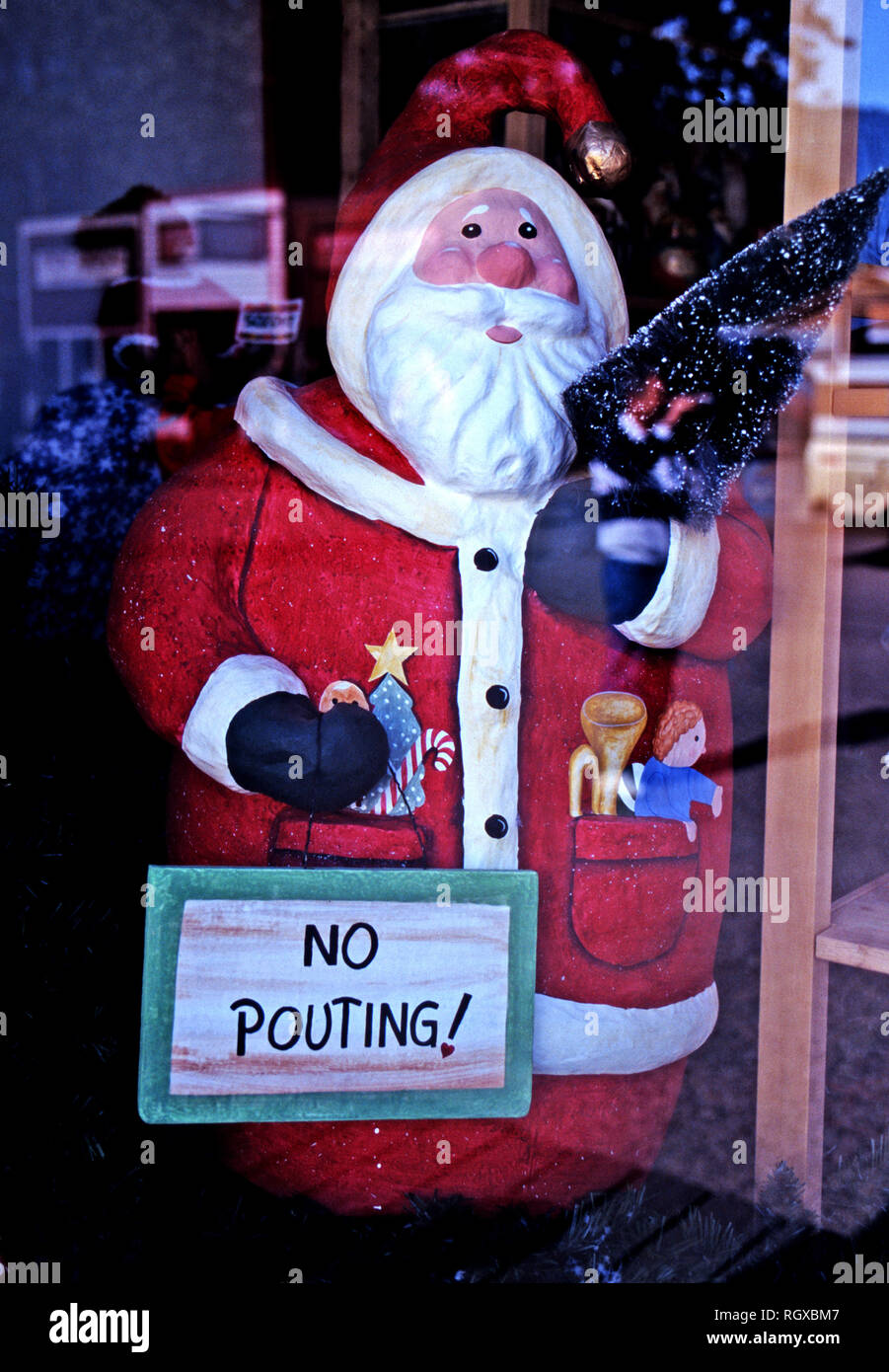 Humorous sign,"No Pouting" on a storefront Santa Claus,Telluride ...