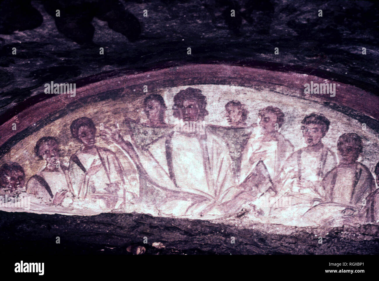 Fresco of Jesus and the apostles,Catacombs of Saint Domitilla,Rome ...