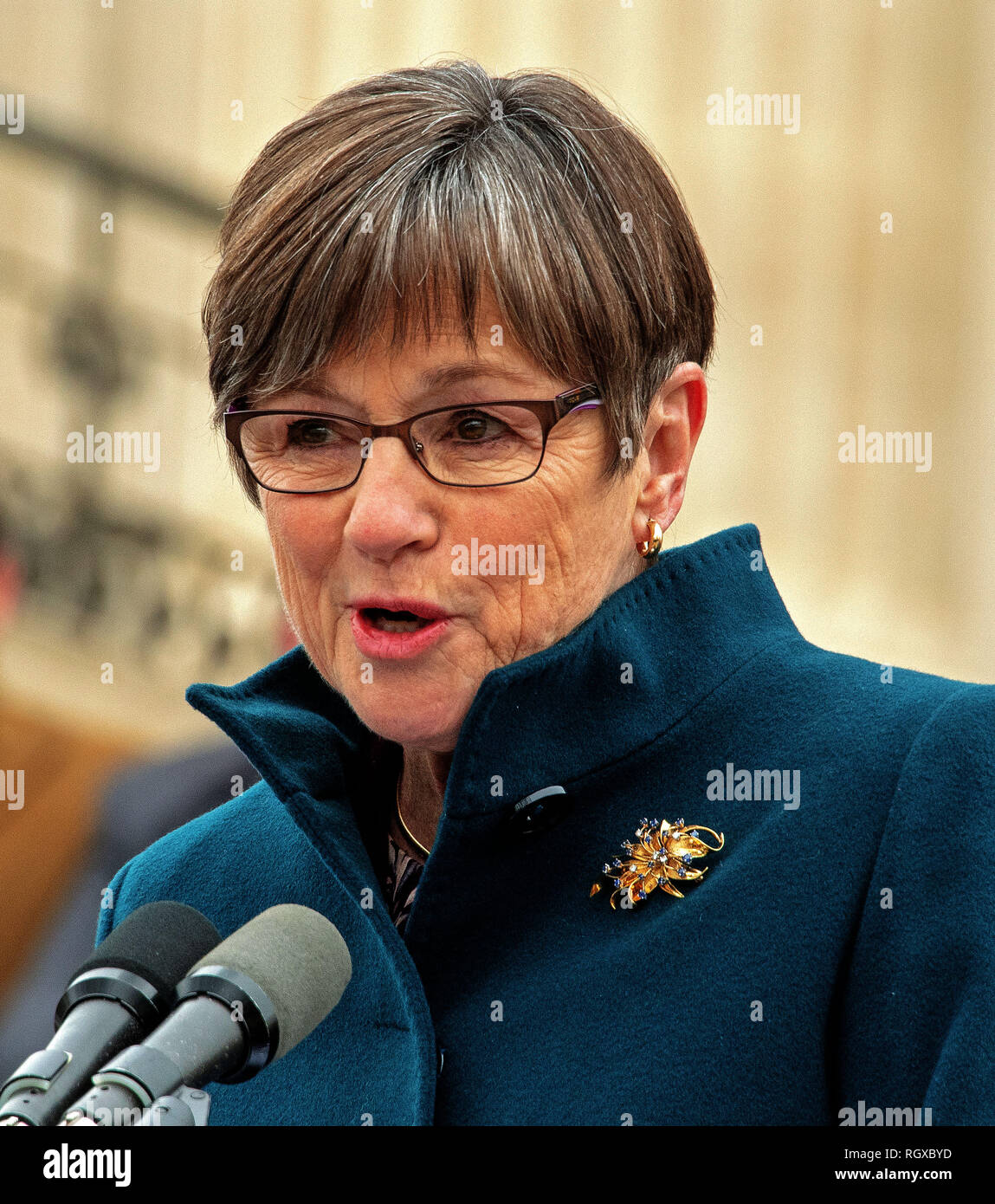 Topeka, Kansas, USA, January 14, 2019 Democrat Governor Laura Kelly ...