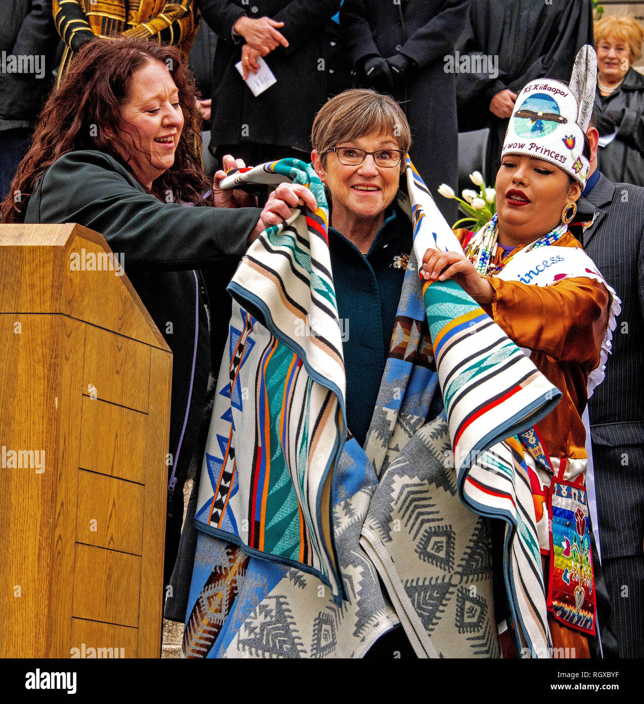 Topeka, Kansas, USA, January 14, 2019 Democratic Governor Laura Kelly ...