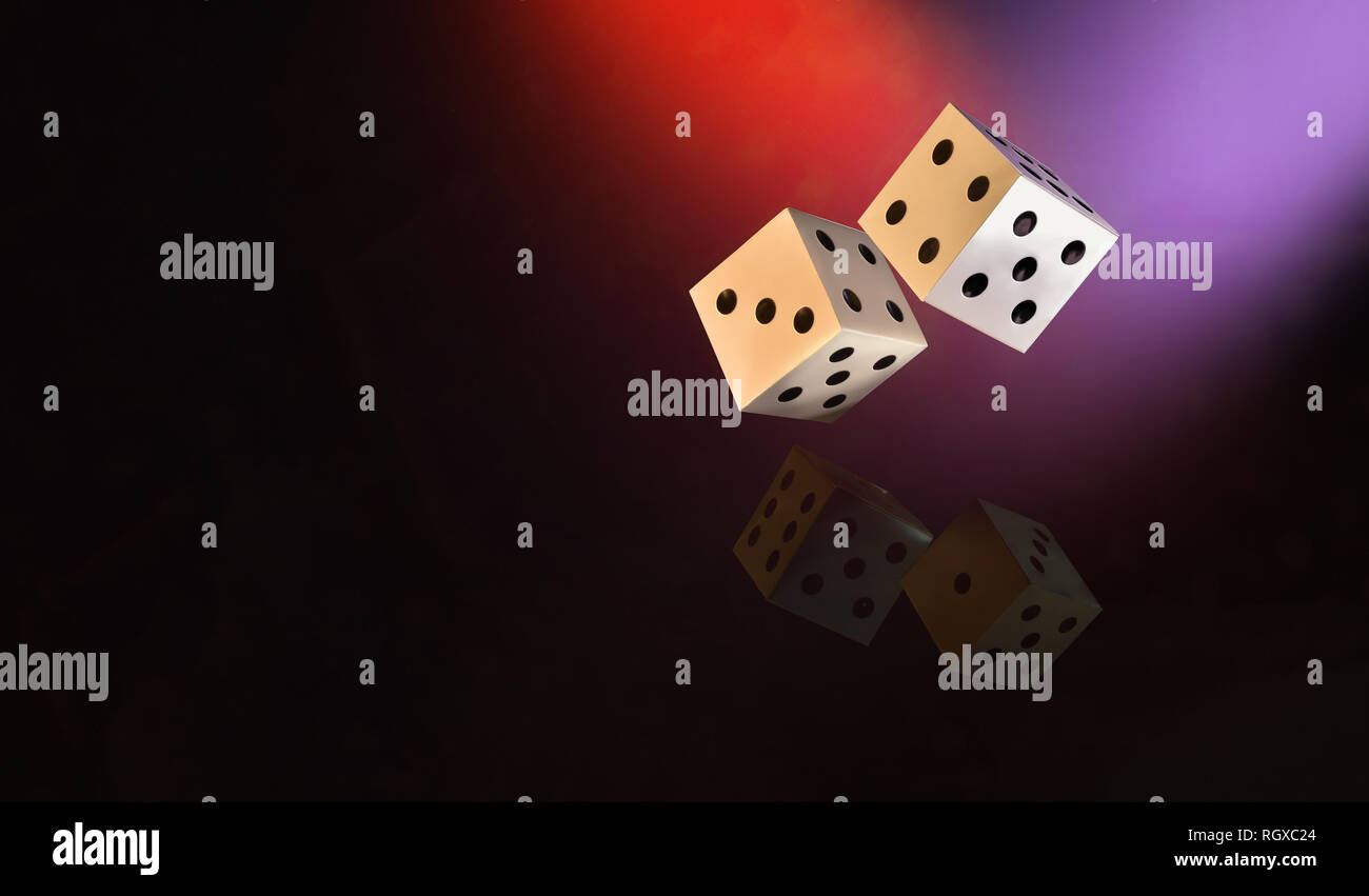 Falling Dice with reflection on dark background Stock Photo - Alamy