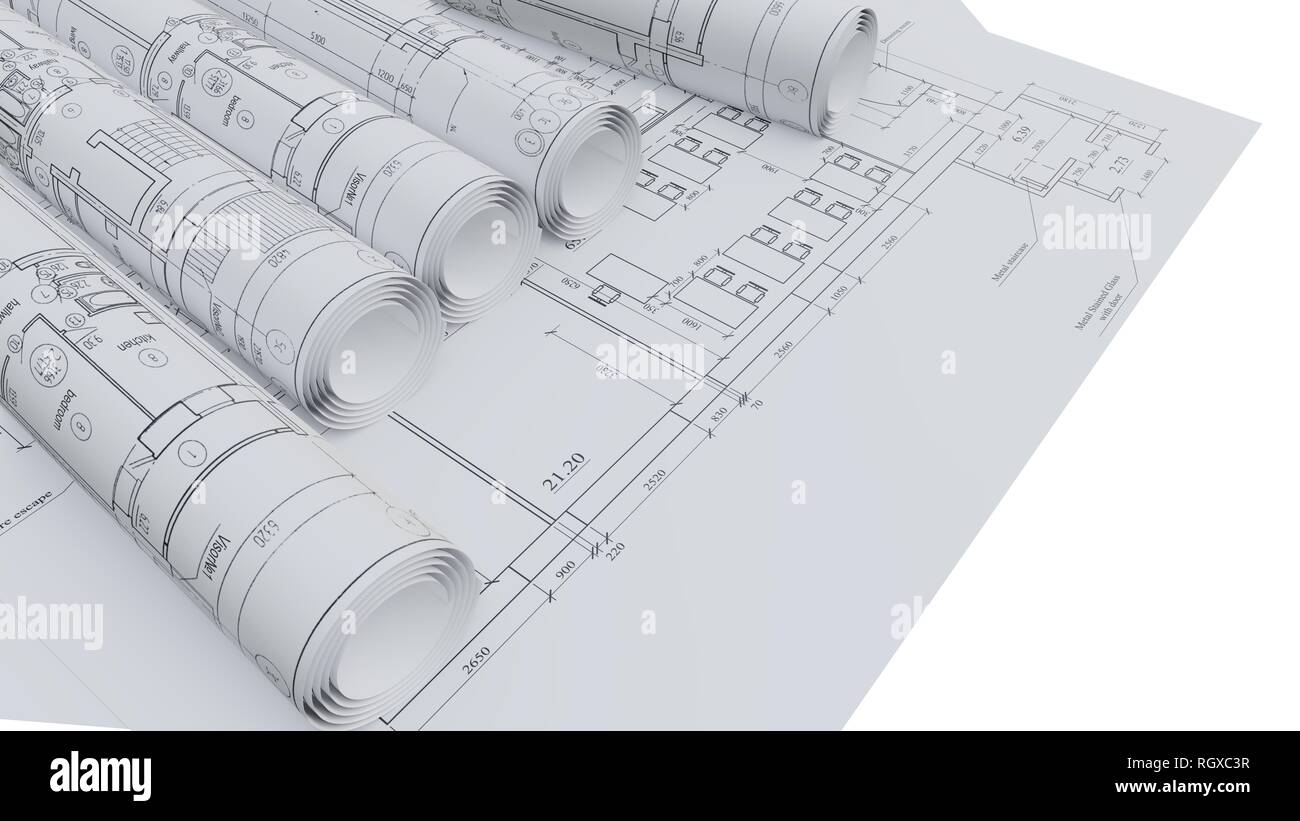 Architectural drawings. Flat and rolled Stock Photo - Alamy