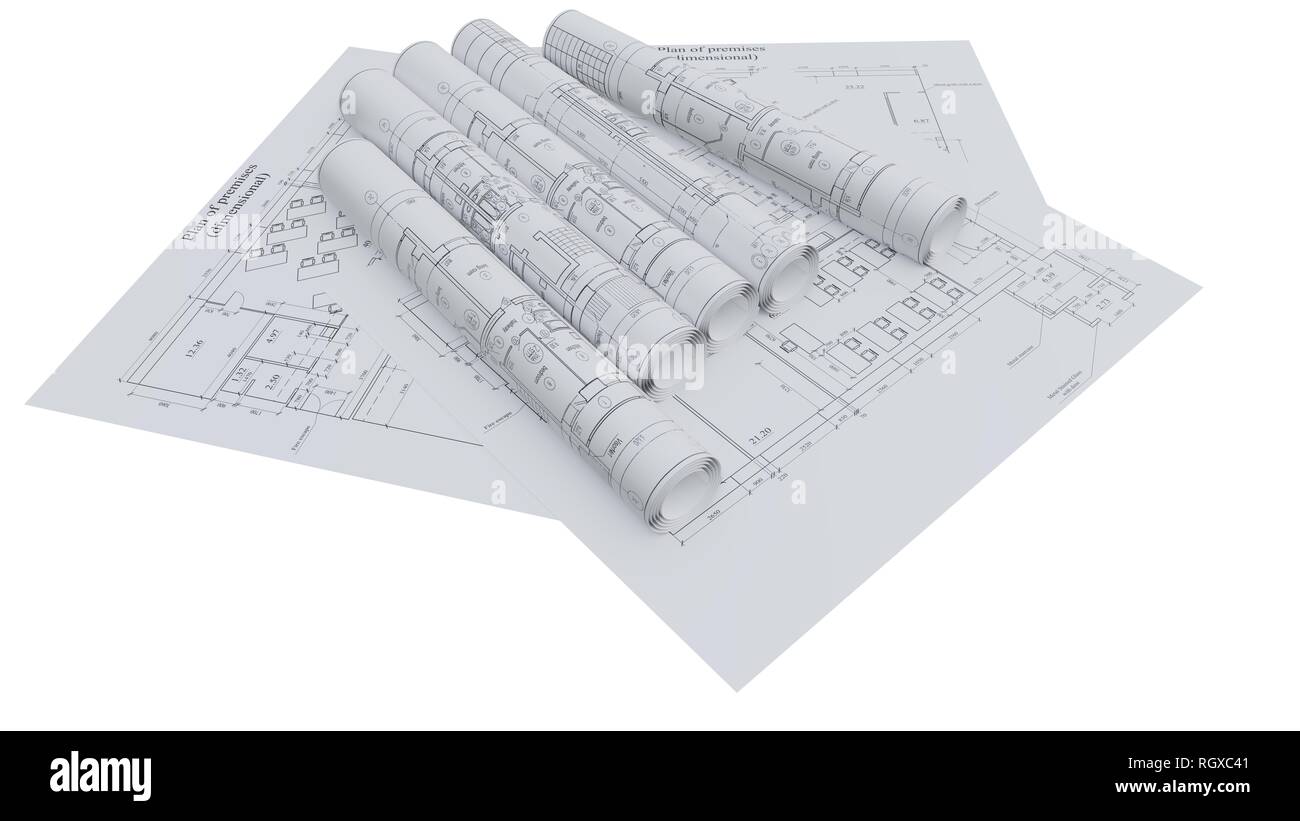 Architectural drawings. Flat and rolled Stock Photo - Alamy