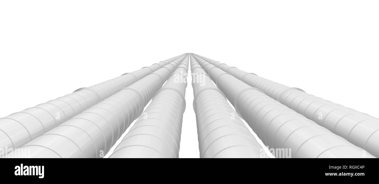 Row of white industrial pipelines isolated on white background Stock ...