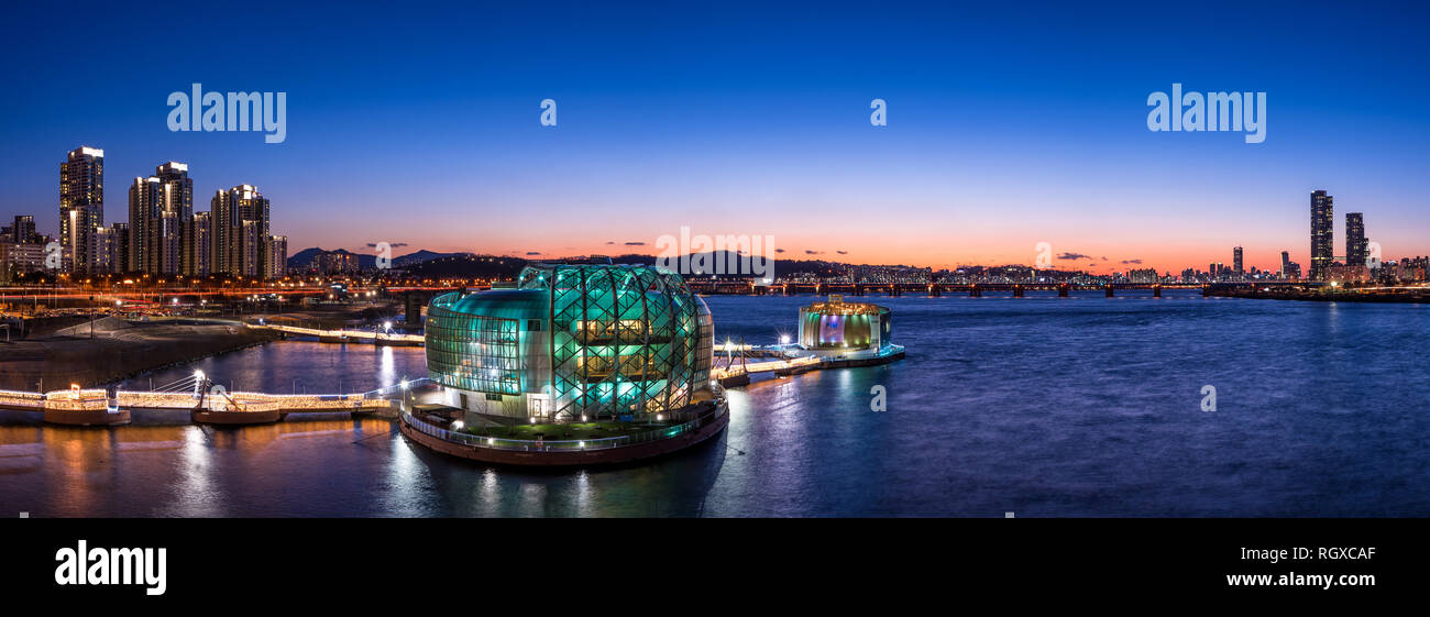 Panorama Night view of Some Sevit (Hangang Floating Island) in Seoul ...