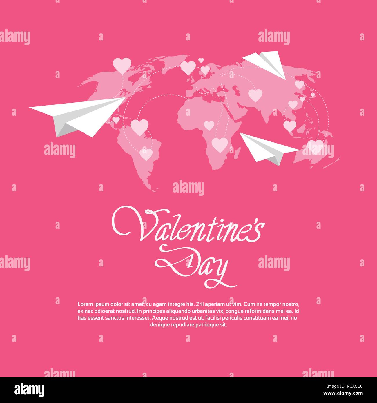 happy valentines day love holiday concept paper planes over world map ...