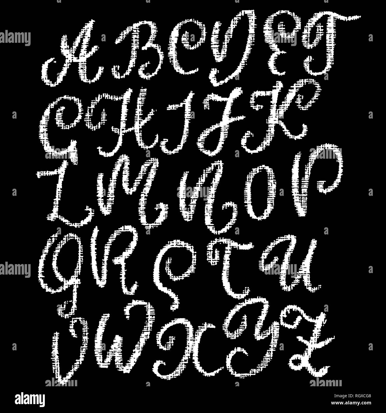 Chalk curly font. Grunge script on chalkboard. Vector calligraphy ...