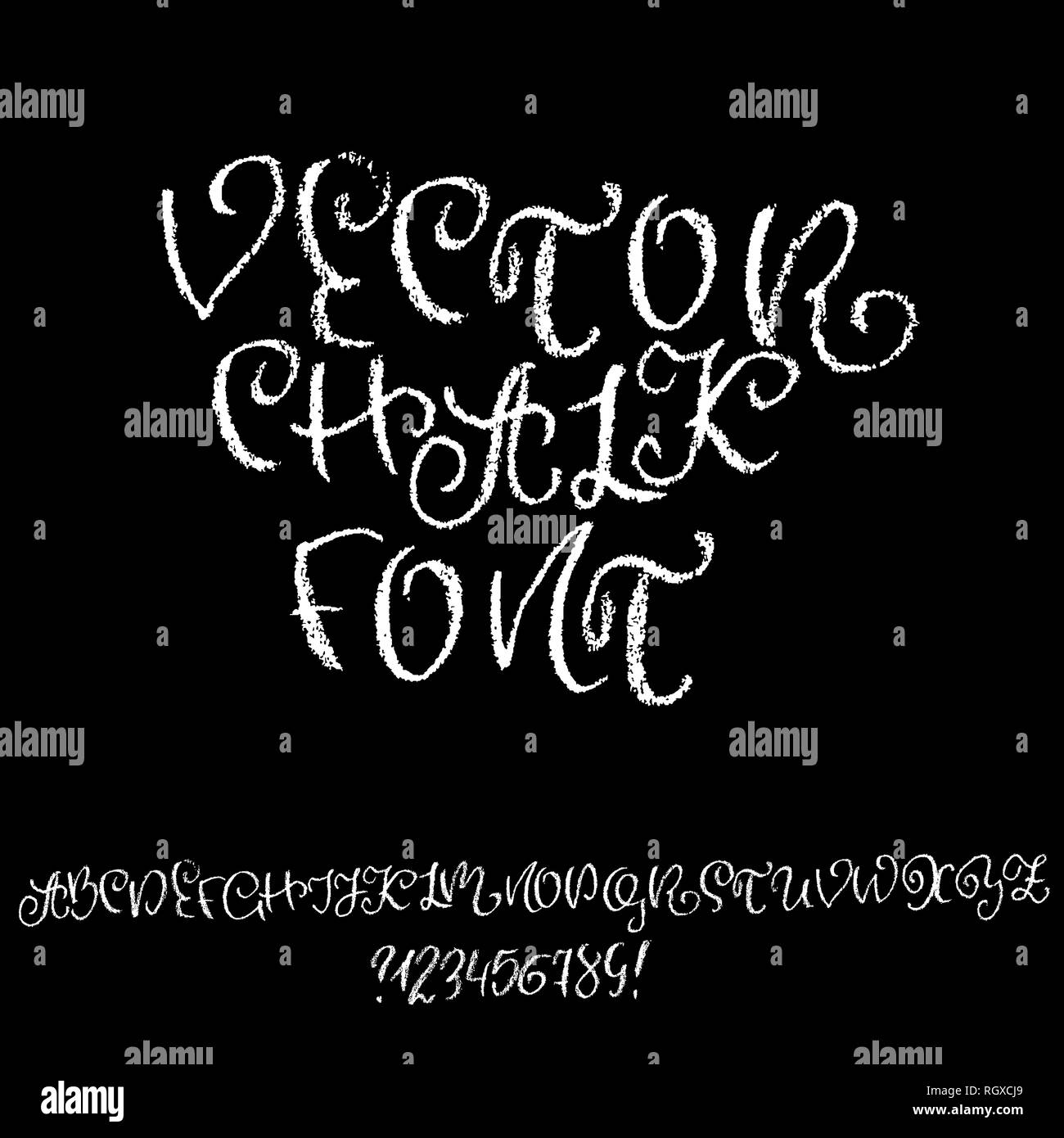 Chalk curly font. Grunge script on chalkboard. Vector calligraphy ...