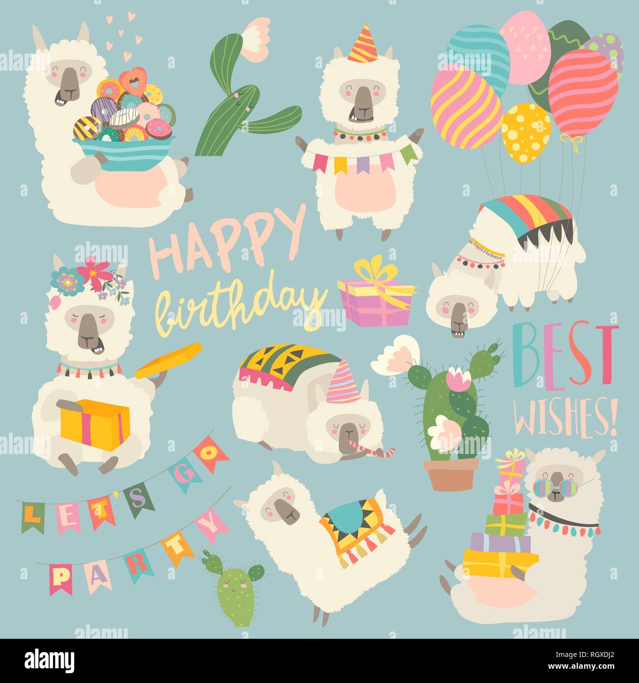 Cartoon character of funny alpaca llama with birthday theme Stock ...