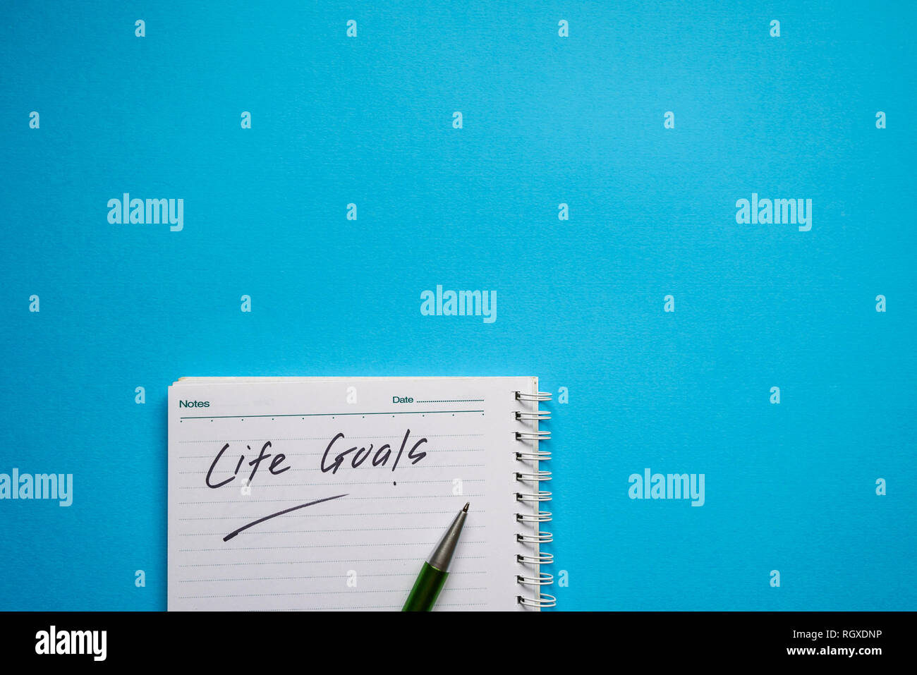 Life goals text on a notebook written by hand with green pen Stock ...