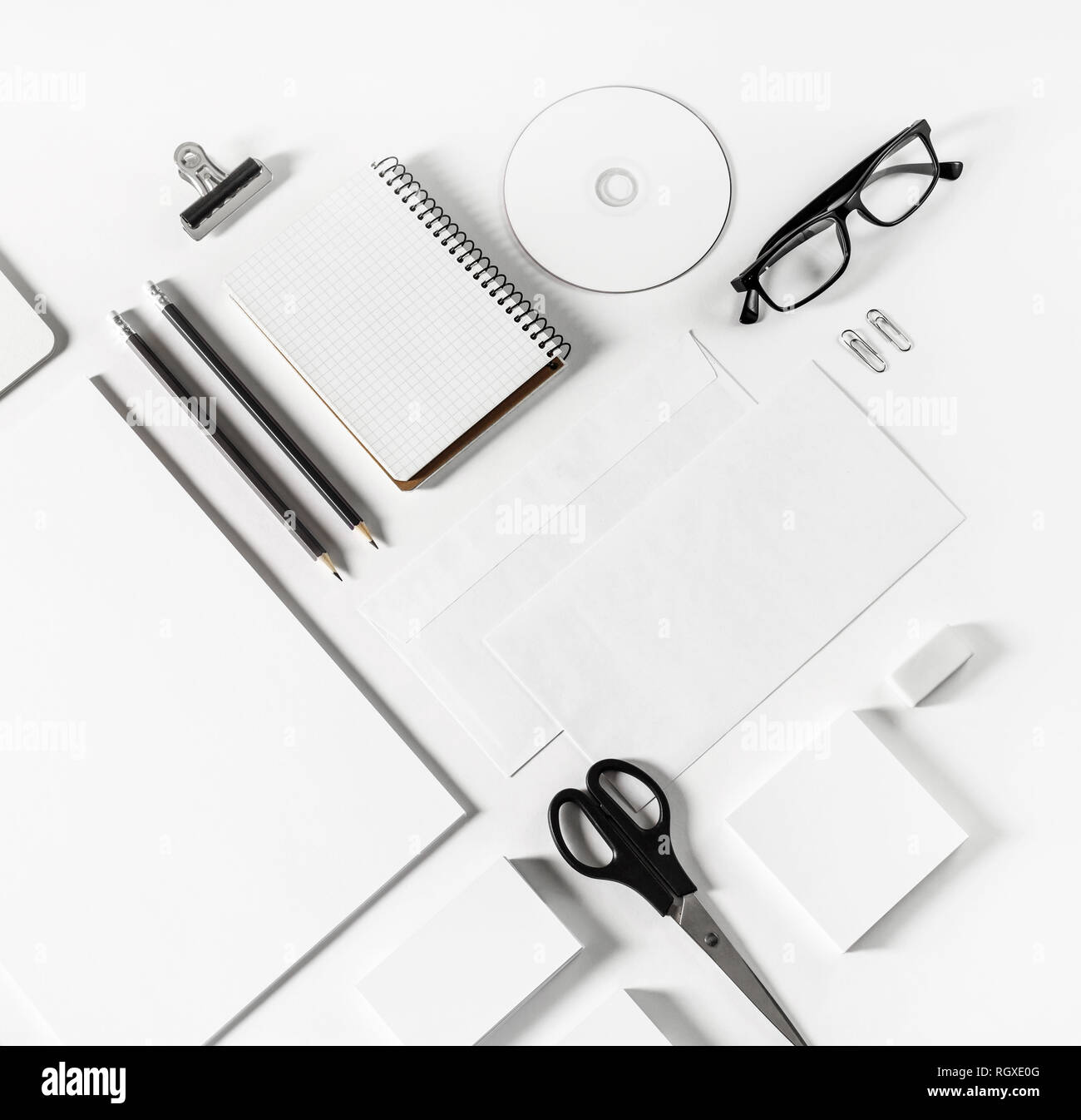 Blank business stationery template on paper background Stock Photo - Alamy