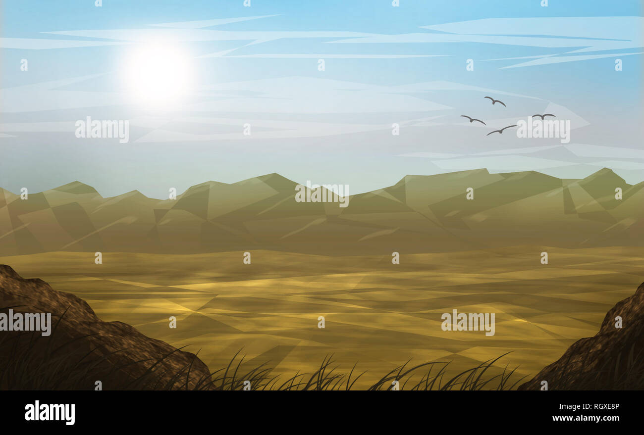 mountain chain desert valley illustration Stock Photo - Alamy