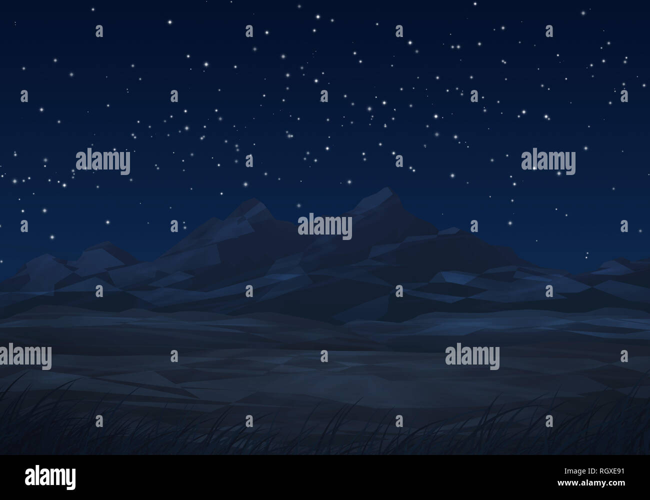 mountain landscape at night illustration Stock Photo - Alamy