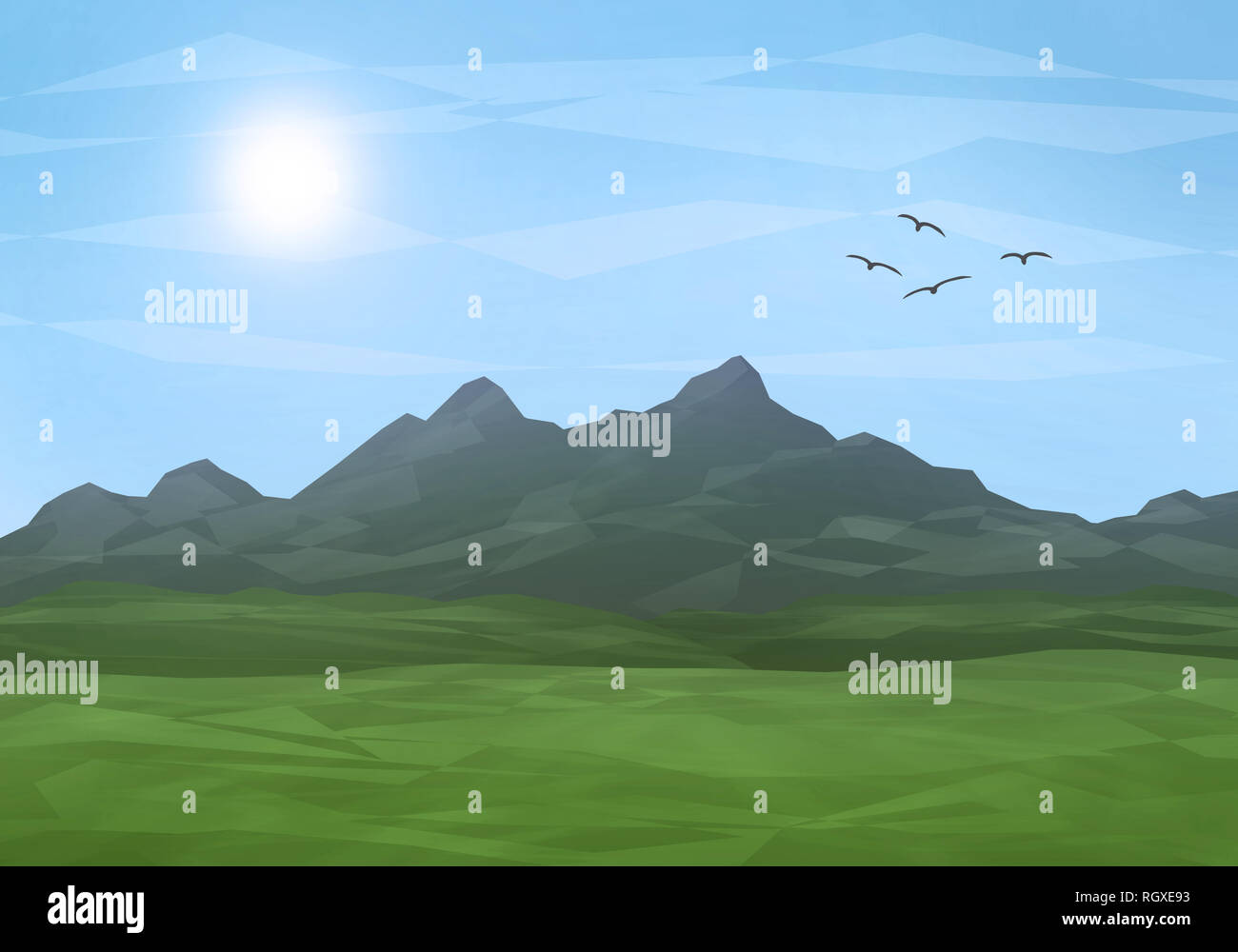 mountain landscape sunrise illustration Stock Photo - Alamy