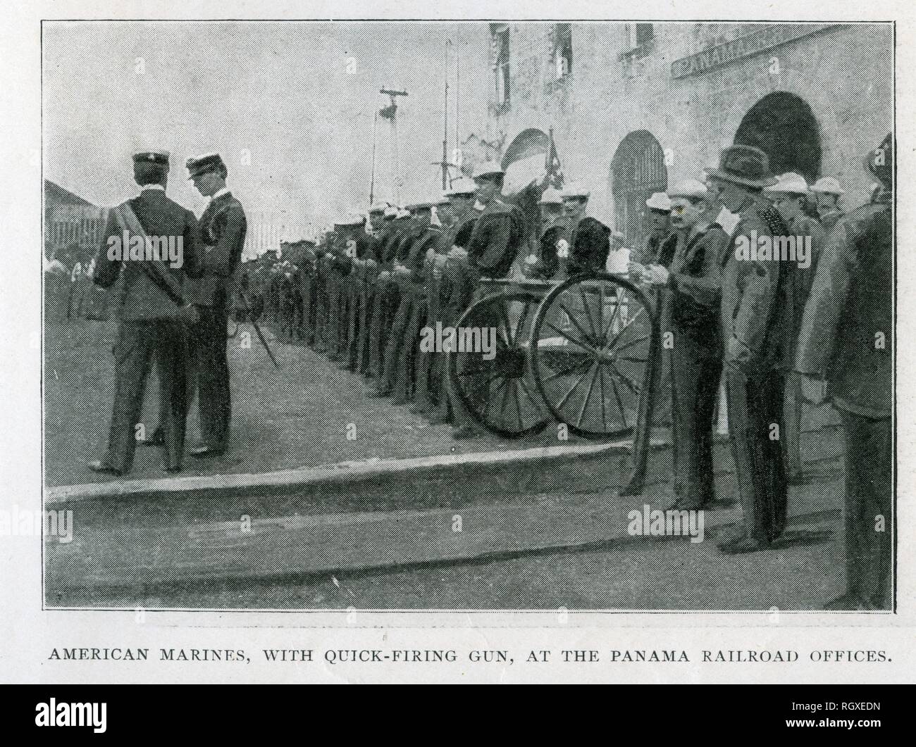 1902 american marinfs with quick firing gun at panama railroad office ...