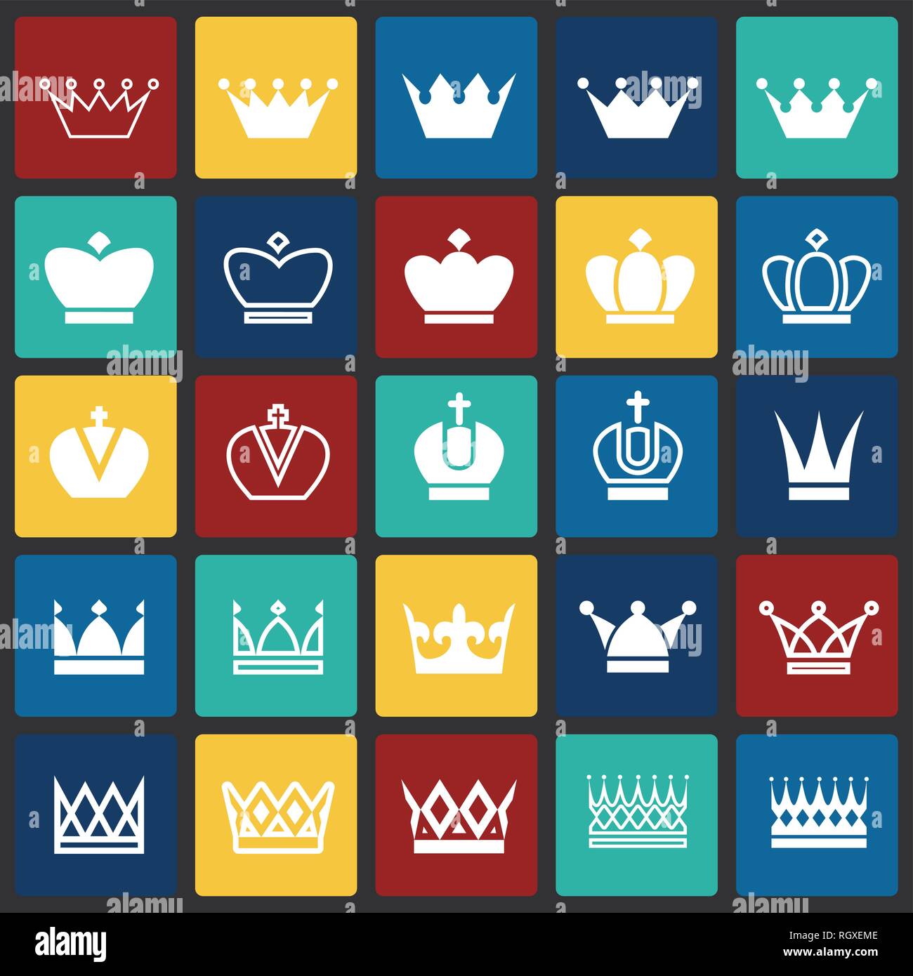 Crown set on color squares background for graphic and web design ...