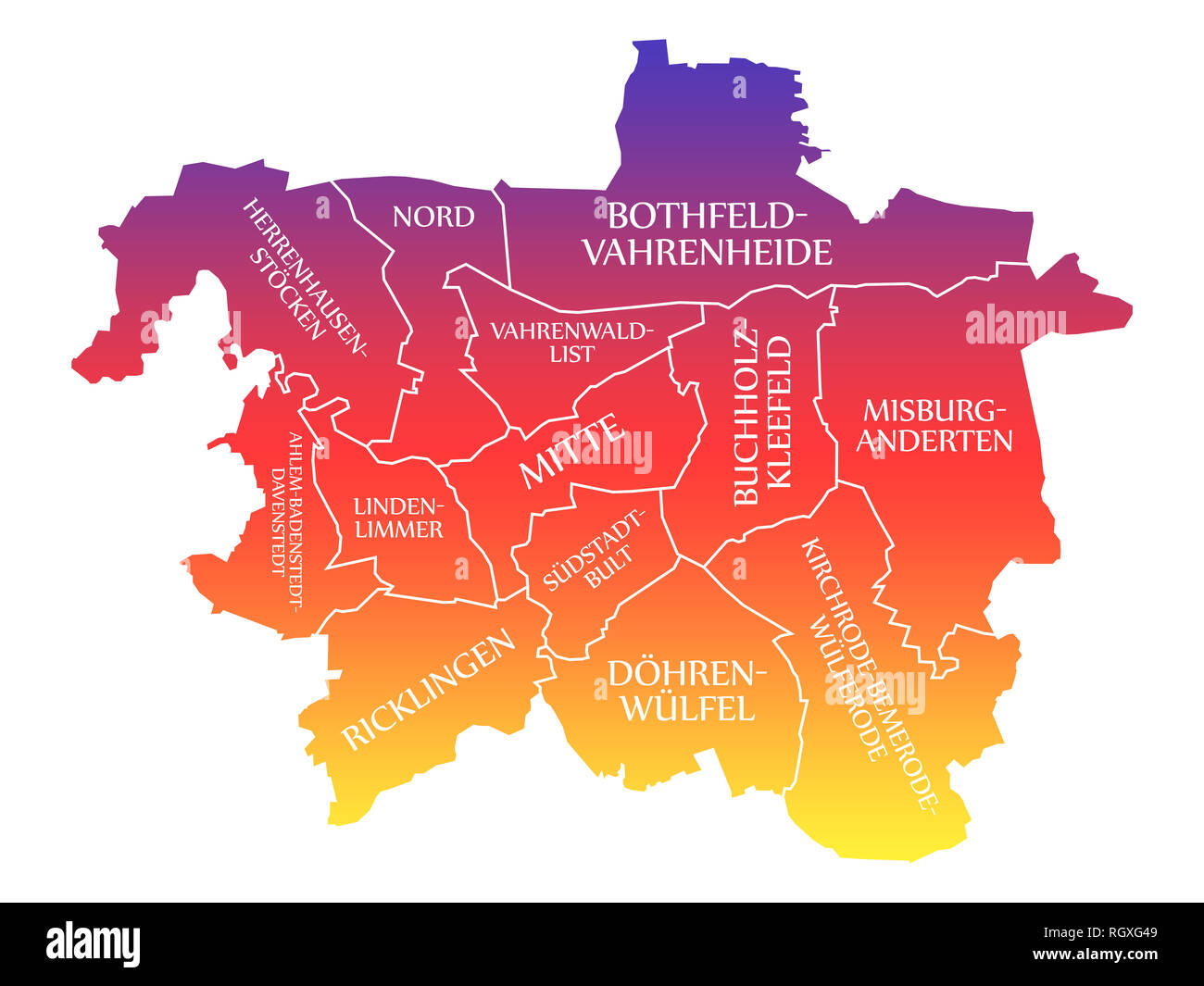 Hannover City Map Germany DE labelled rainbow colored illustration ...