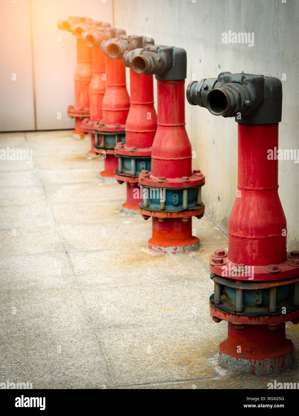 Fire safety pump on cement floor of concrete building. Deluge system of ...