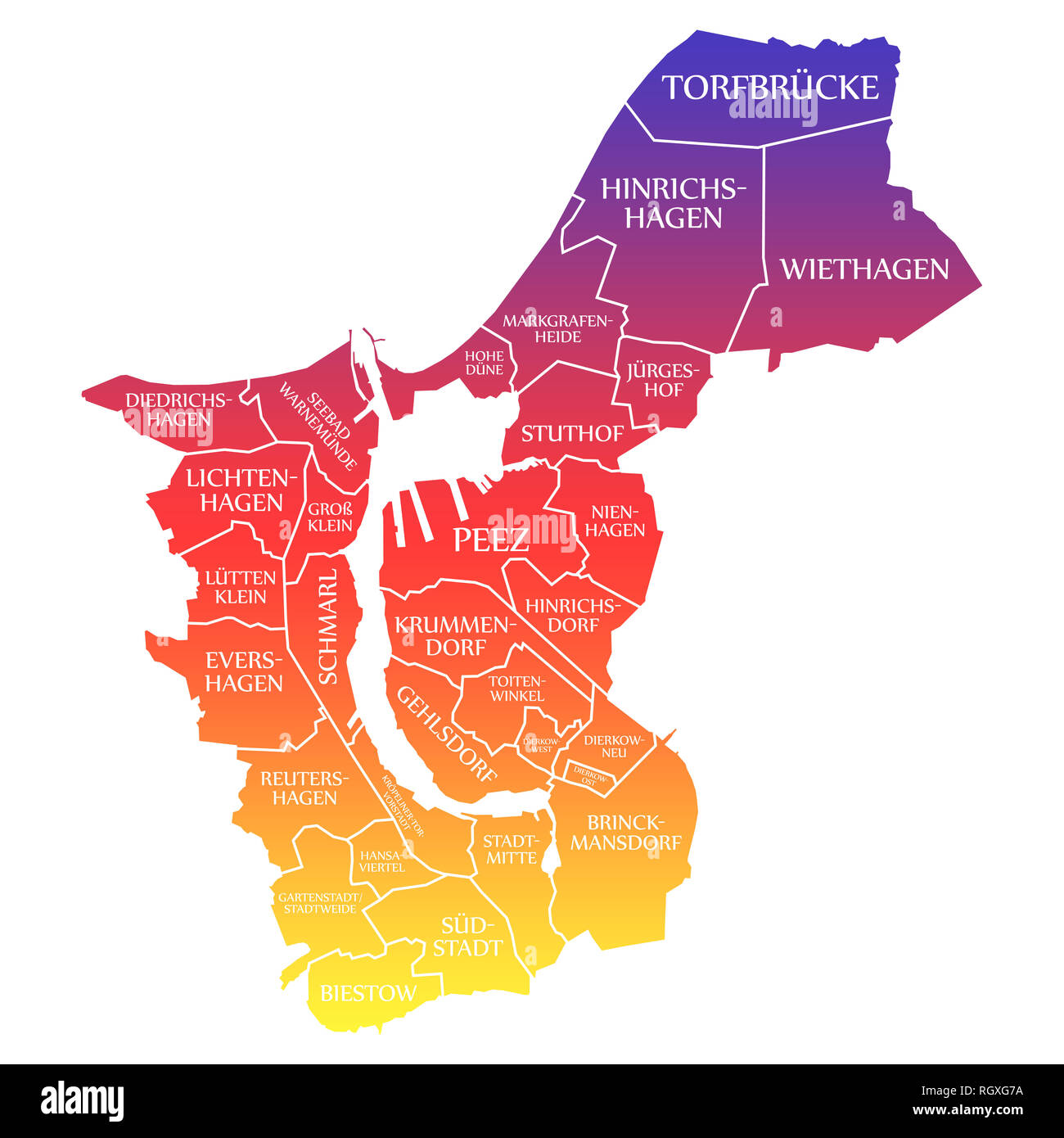 Rostock City Map Germany DE labelled rainbow colored illustration Stock ...