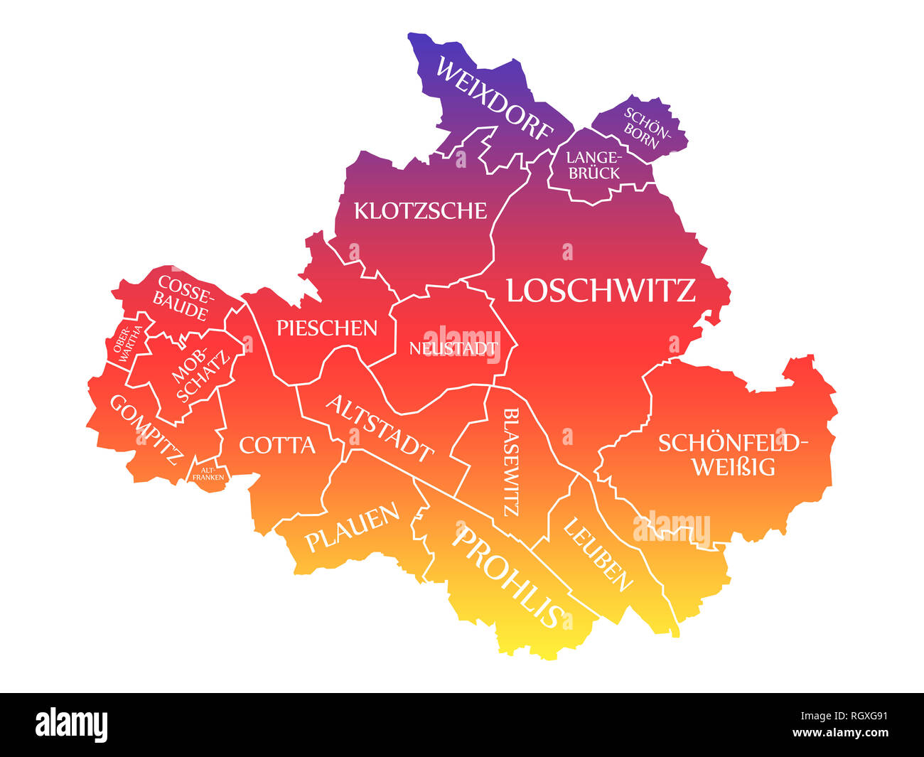 Dresden City Map Germany DE labelled rainbow colored illustration Stock ...