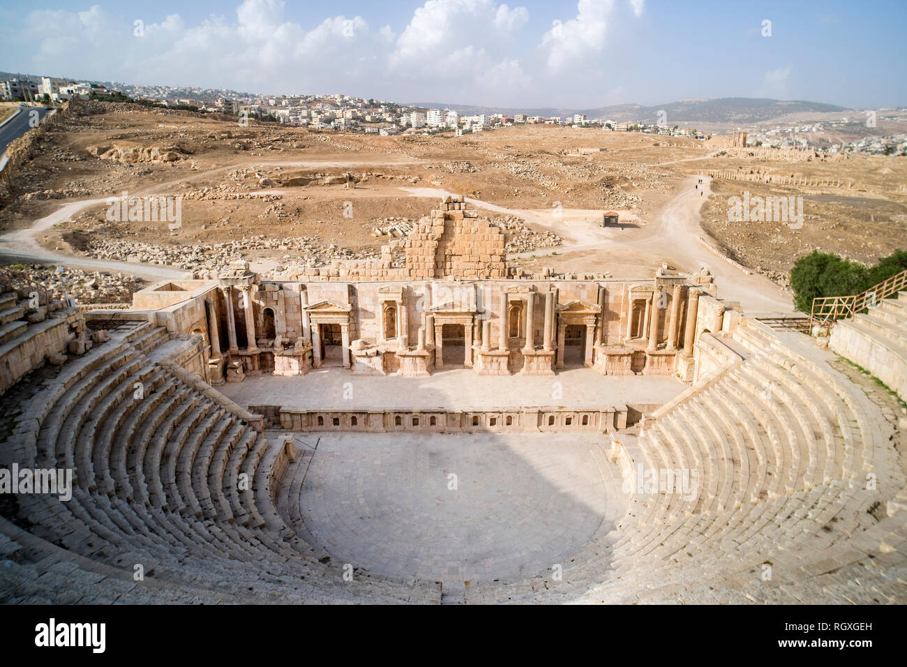 large amphitheater in the ancient Roman city of Gerasa in Jarash ...